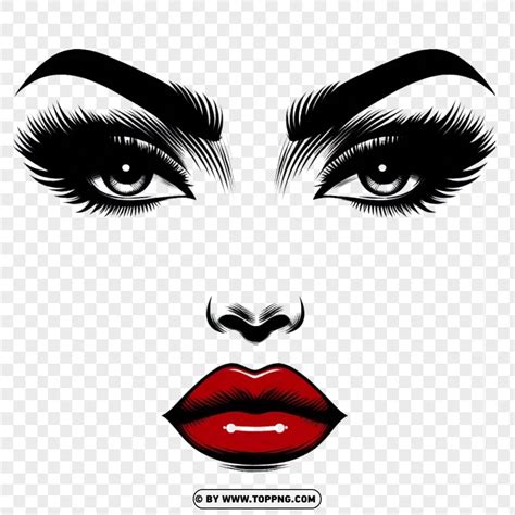 Roblox Avatar Face With Black Arched Eyebrows With Sharp Eyeliner And Red Lips Toppng
