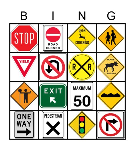 Road Signs Bingo Card