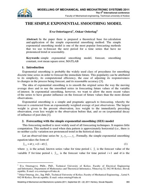 The Simple Exponential Smoothing Model Eva Ostertagová Oskar Ostertag Pdf Forecasting