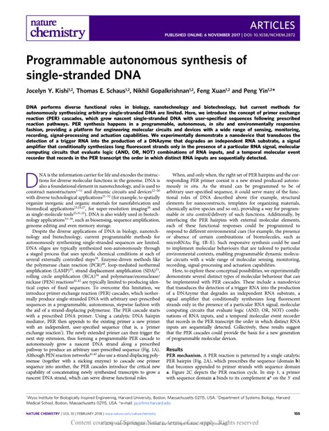 Programmable Autonomous Synthesis Of Single Stranded Dna Request Pdf