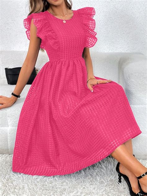 Solid Ruffle Trim A Line Dress Classy Dress Outfits Womens Dresses