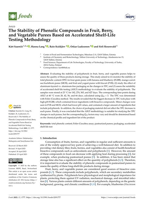 Pdf The Stability Of Phenolic Compounds In Fruit Berry And