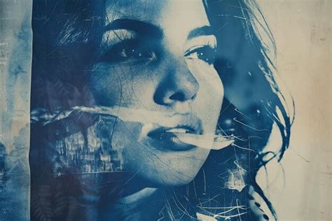 Premium Photo Cyanotype Portrait Art Graphic Design Poster