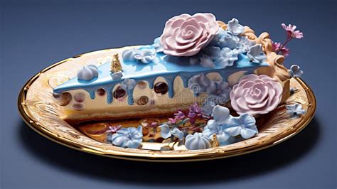 Hyperrealistic Dessert Pizza With Ornate Sakura Flower Cake Slice Stock