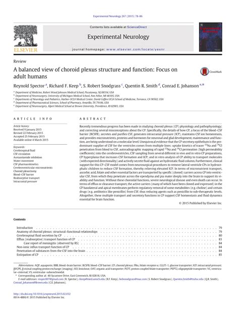 Pdf A Balanced View Of Choroid Plexus Structure And Function Focus On Adult Humans