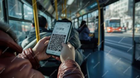 Close Up View Of Person Scans Qr Code In A Bus Premium Ai Generated Image