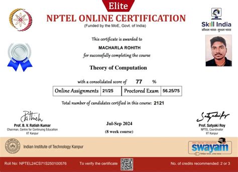 Macharla Rohith On Linkedin Nptel Theoryofcomputation Iitkanpur