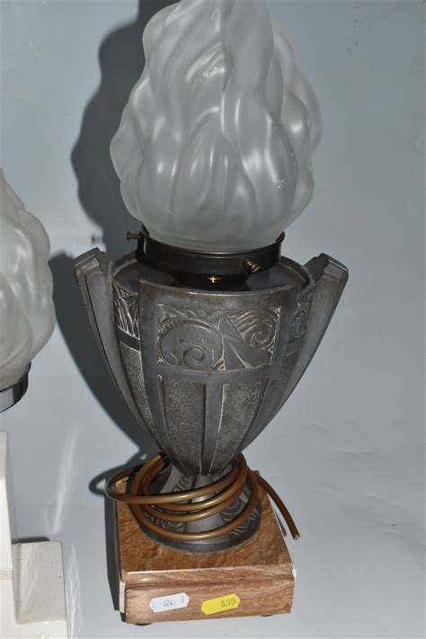 Three Art Deco Style Table Lamps Comprising A Table Lamp With A
