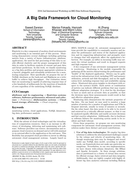 Pdf A Big Data Framework For Cloud Monitoring