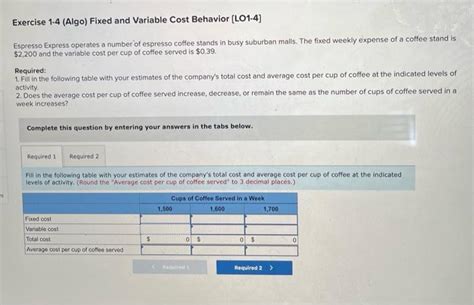 Solved Exercise 1 4 Algo Fixed And Variable Cost Behavior