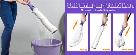 Zubulun Self Wringing Mop For Floor Cleaning With 2 Reusable Heads Easy Squeeze