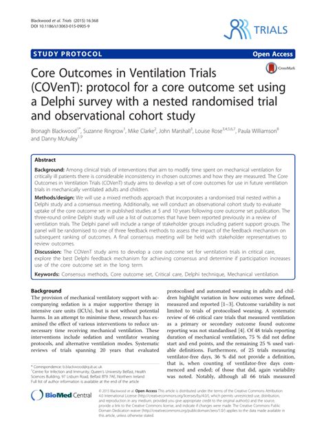 Pdf Core Outcomes In Ventilation Trials Covent Protocol For A Core