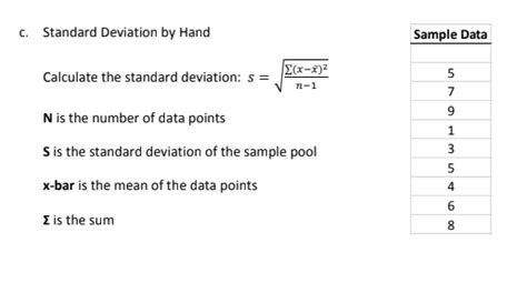 Solved C Standard Deviation By Hand Sample Data Calculate Chegg