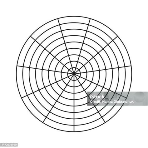 11개의 세그먼트와 8개의 동심원으로 구성된 극좌표 그리드 빈 극좌표 그래프 용지 라이프 스타일 균형의 원 다이어그램 삶의 바퀴 템플릿입니다 코칭 도구 11에 대한 스톡