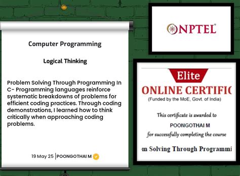 🌟 proud to share that i recently completed the problem solving through programming in c course