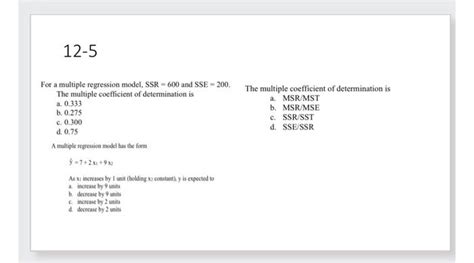 Solved For A Multiple Regression Model SSR And SSE Chegg