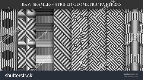 Collection Striped Patterns Black White Repeatable Stock Vector