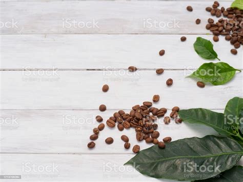 구운 커피 콩의 프레임 오래된 흰색 나무 테이블에 커피 잎 0명에 대한 스톡 사진 및 기타 이미지 0명 가득 찬 갈색 Istock