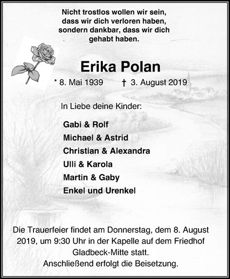 Traueranzeigen Von Erika Polan Trauer In Nrwde
