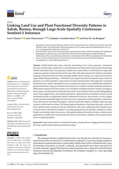 Pdf Linking Land Use And Plant Functional Diversity Patterns In Sabah Borneo Through Large