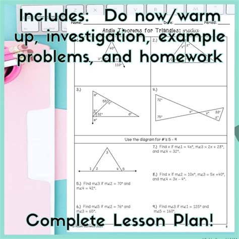 Triangle Angle Sum And Exterior Angle Theorems 8th Grade Guided Notes