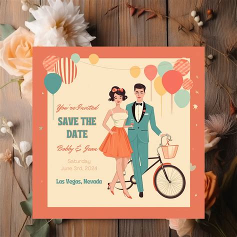 Mod Wedding Save The Date Template Stylish Colors Mid Century Modern Style Wedding