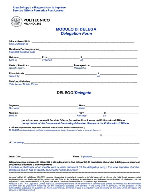 Compilabile Online Modulo Di Delega Delegation Form Fax Email Stampa Pdffiller