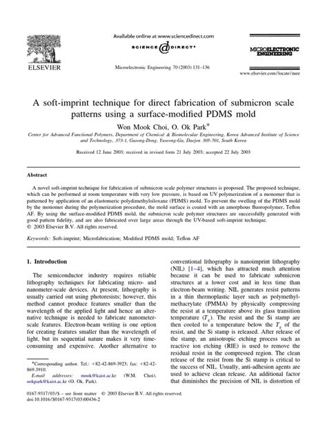 A Soft Imprint Technique For Direct Fabrication Of Submicron Scale Patterns Using A Surface