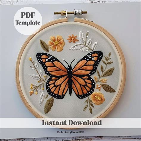 Butterfly Hand Embroidery Design Modern Embroidery Pattern Digital