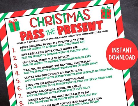 Pass The Present Christmas Game Printable Group Christmas Game Left
