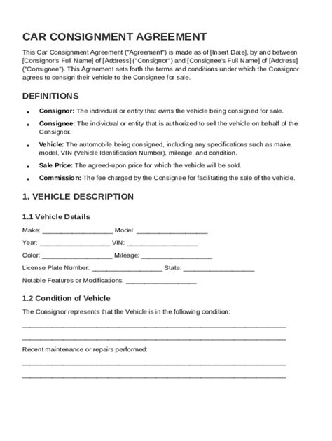 Car Consignment Agreement Template Fill Out And Sign Online Dochub