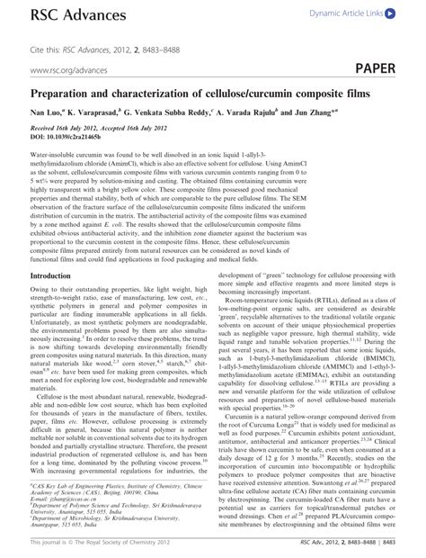 Pdf Preparation And Characterization Of Cellulosecurcumin Composite