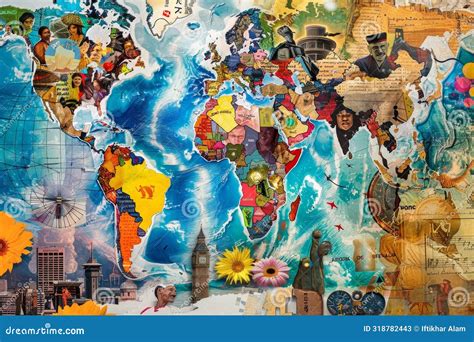 A Detailed Map Of The World Showcasing A Variety Of Cultural Symbols