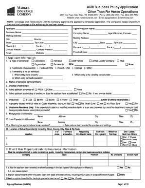 App Agri Business Markel Insurance Company Fill And Sign Printable