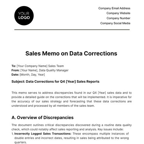 Free Sales Memo On Data Corrections Template To Edit Online