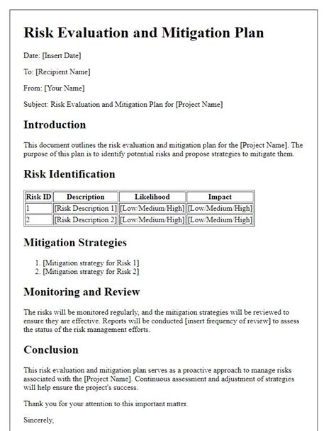 Letter Template For Risk Mitigation Strategy Development Free Samples