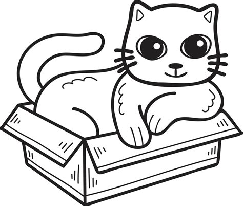Hand Drawn Cat In Box Illustration In Doodle Style 17301779 Vector Art