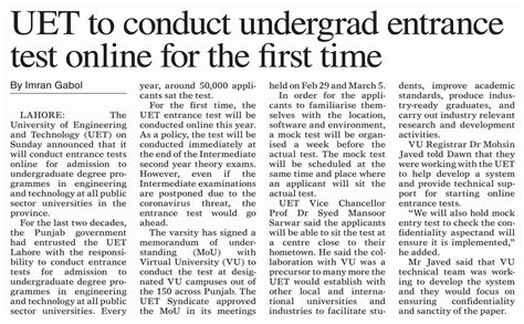 Uet Lahore Ecat Combined Entry Test 2020 Admission Schedule Announced