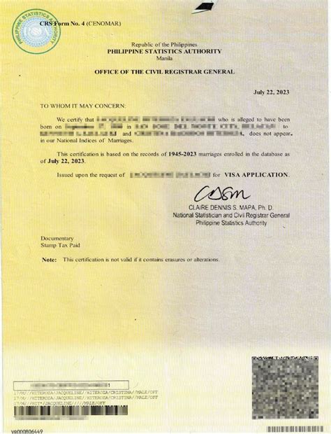 Psa Cenomar Certificate Of No Marriage Kabayan Express Anz