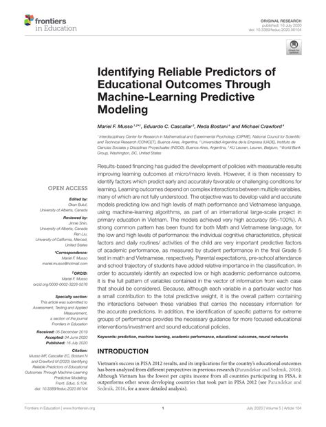 Pdf Identifying Reliable Predictors Of Educational Outcomes Through Machine Learning