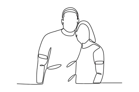 서로 기대어 있는 커플의 미적 스타일 사진 커플 원라인 드로잉 프리미엄 벡터