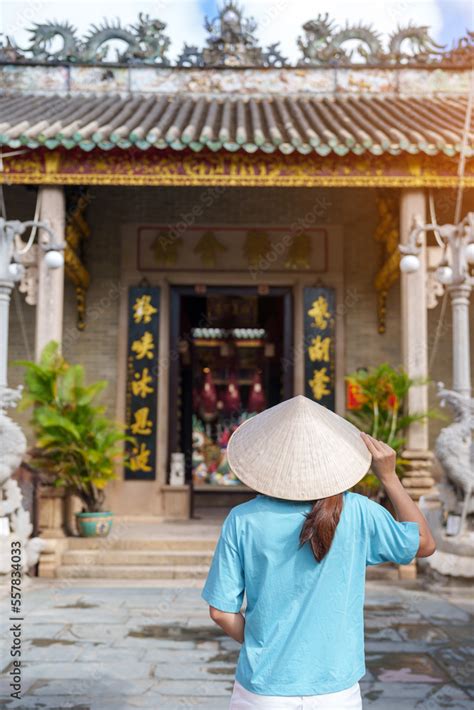 Woman Traveler Sightseeing At Phouc Kien Assembly Hall Translation From Chinese Character The