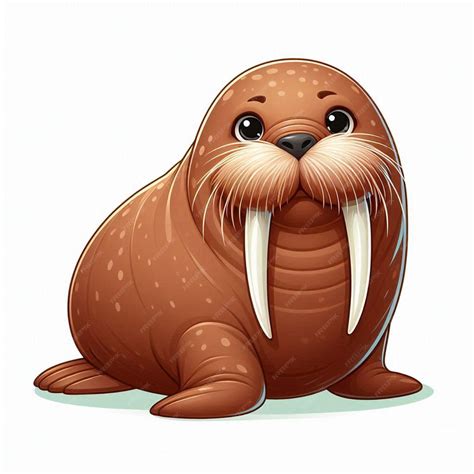 Cute Walrus Vector Cartoon Illustration White Background Premium Ai
