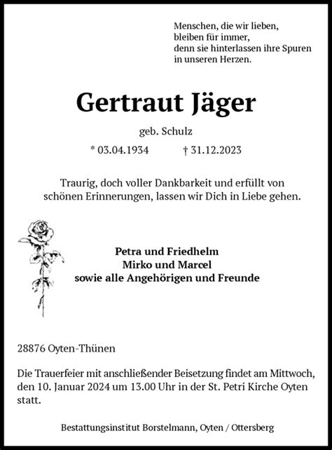 Traueranzeigen Von Gertraut Jäger Trauer Kreiszeitung De
