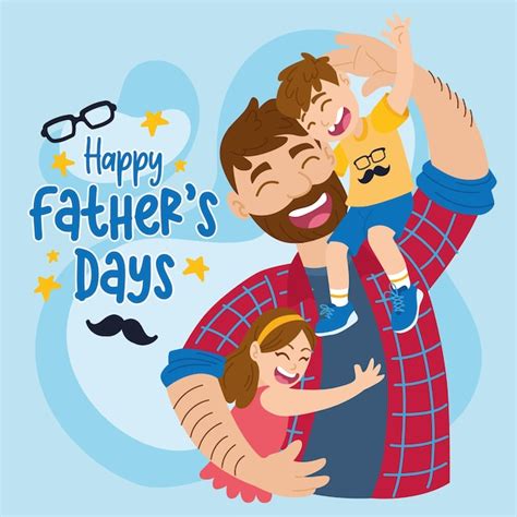 Papá Feliz Con Hijo E Hija Día Del Padre Vector Vector Premium