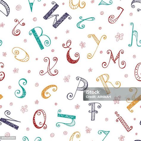 편지 원활한 패턴 벡터 Abc 손으로 그린 만화 낙서 알파벳 교육에 대한 스톡 벡터 아트 및 기타 이미지 교육 그리기 낙서 드로잉 Istock