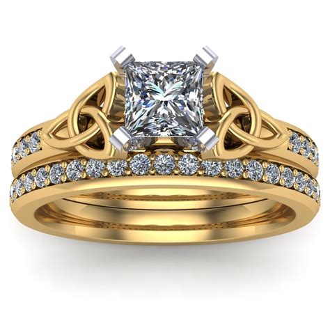14k Yellow Gold Irish Celtic Engagement Wedding Bridal Set Aylin 1s Set
