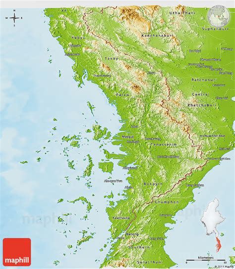Physical Panoramic Map Of Tenasserim