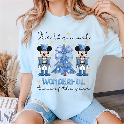 Mickey Nutcracker Blue Toile Coquette Bow Christmas Tree Shirt Disney Mickey Toy Soldier T