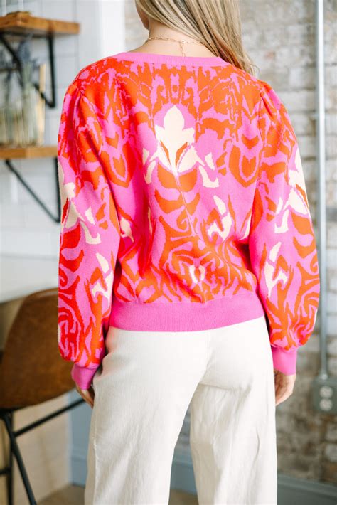 Calling On You Hot Pink Abstract Sweater Shop The Mint
